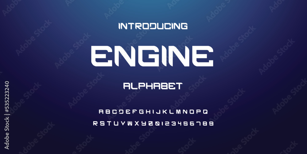 ENGINE Sports minimal tech font letter set. Luxury vector typeface for ...