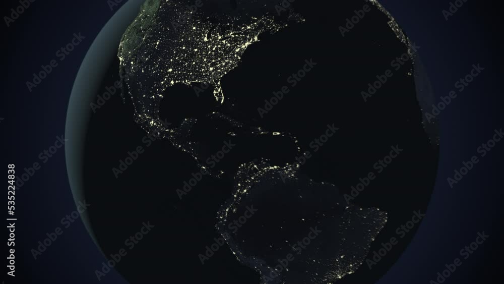 Seamless looping animation of the earth at night zooming in to the 3d ...