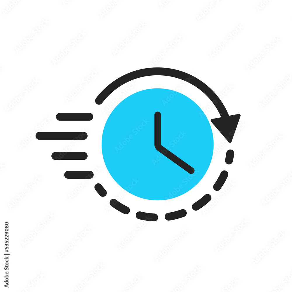 Time symbol icon. Dial with pointers and curved speed arrow as interval ...