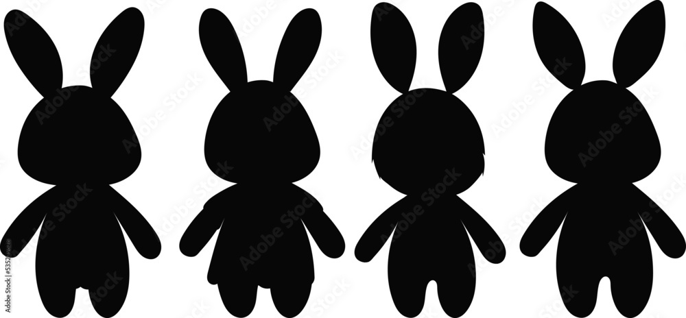 rabbits cartoon silhouette on white background isolated vector Stock ...