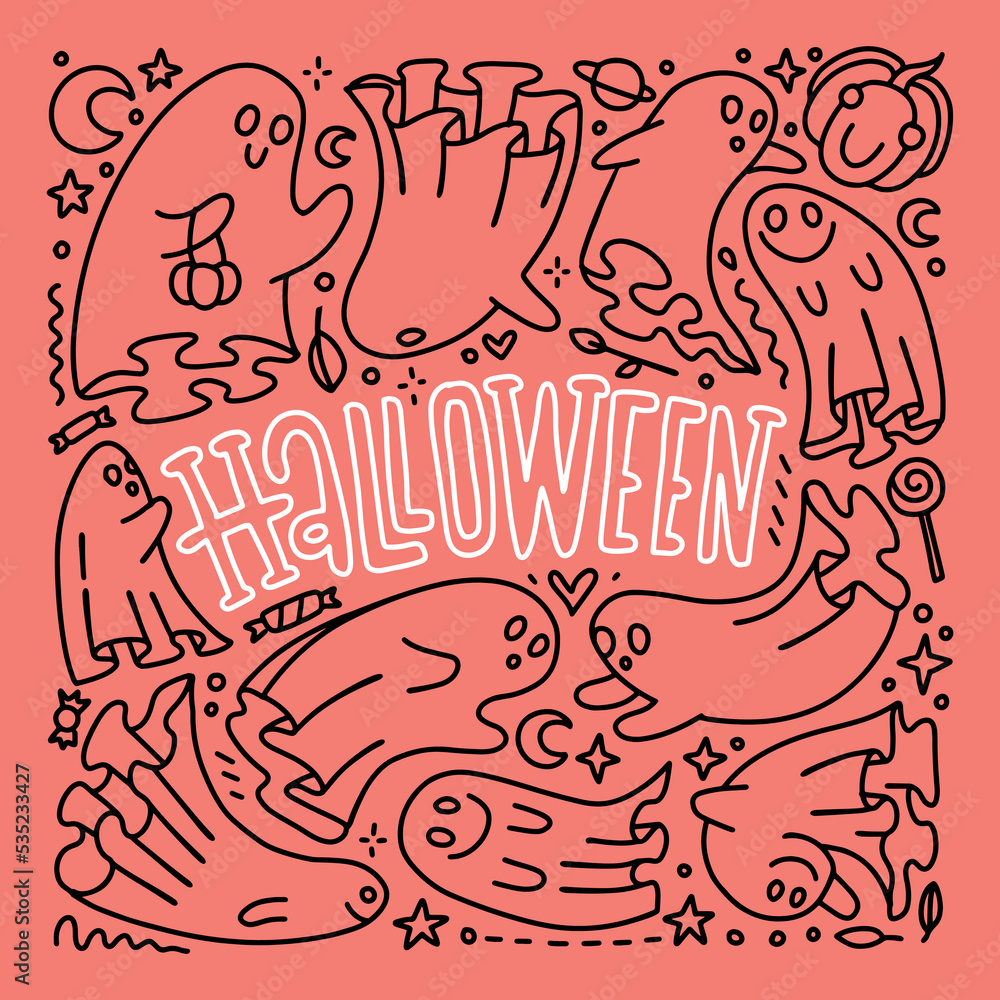Set Of Halloween Ghost and steet spooks characters in doodle style ...