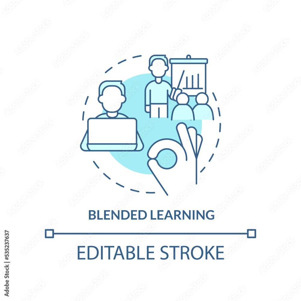 Blended learning turquoise concept icon. How to organize corporate training abstract idea thin ...