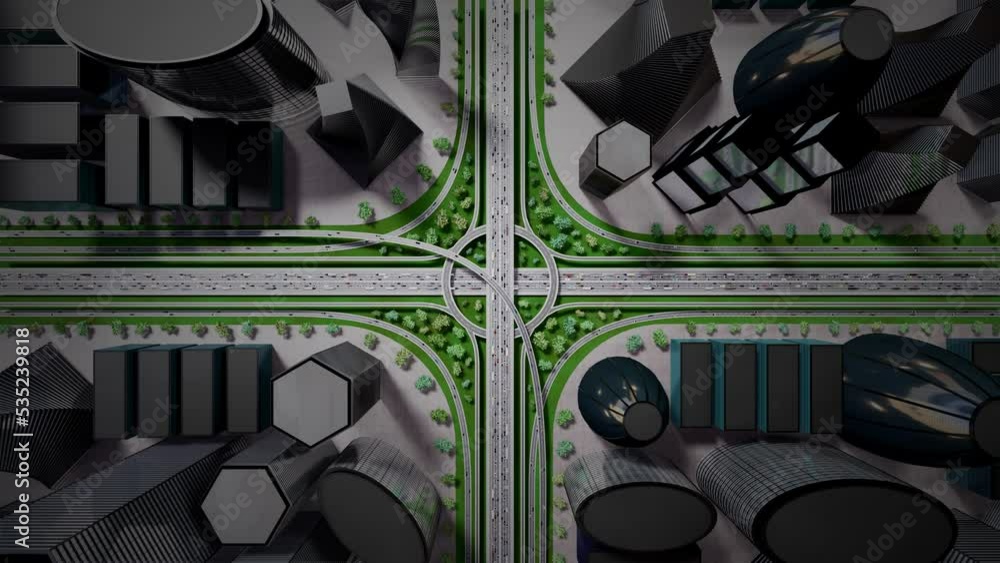 Highway intersection/ road interchange middle in the city with heavy ...