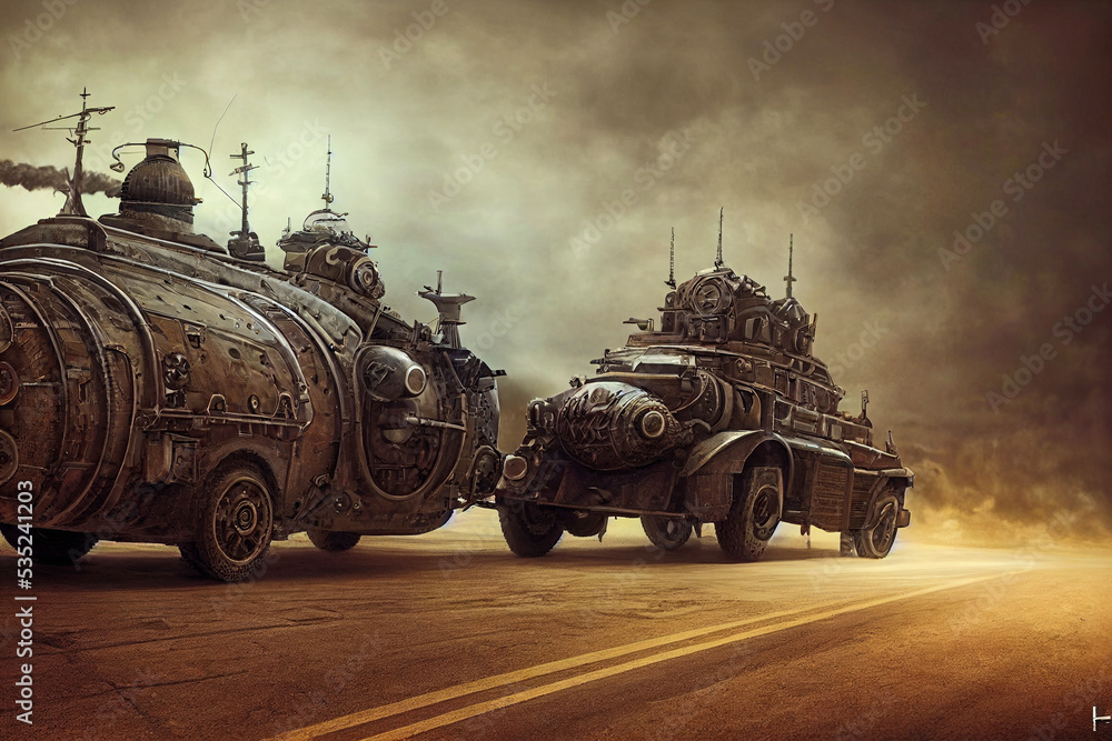 steampunk fantasy: retro-futuristic armored vehicles Stock Illustration ...