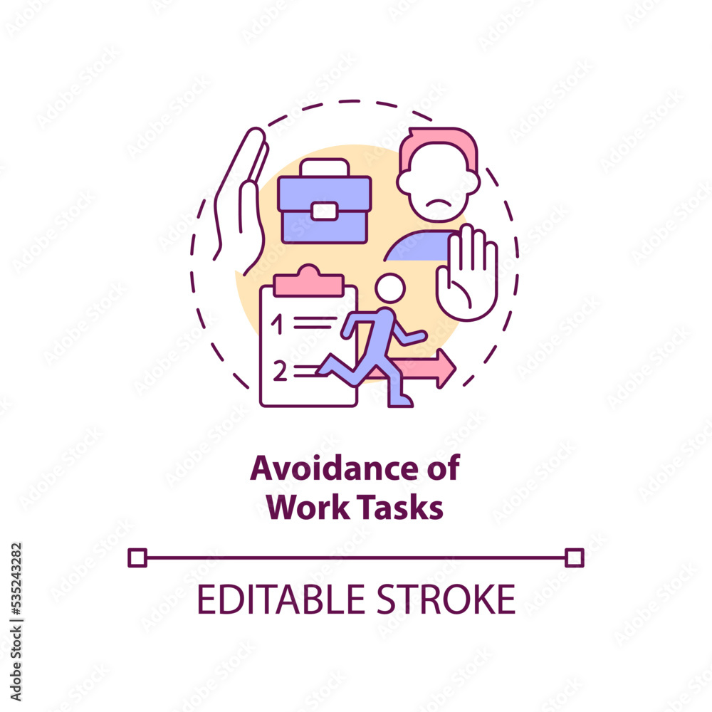 Avoidance of work task concept icon. Refraining from completing job ...