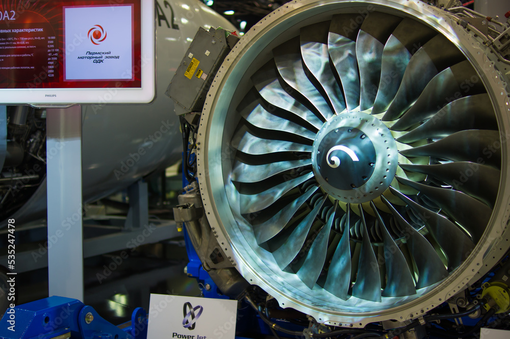 Full-scale model of turbojet engine for promising military transport ...