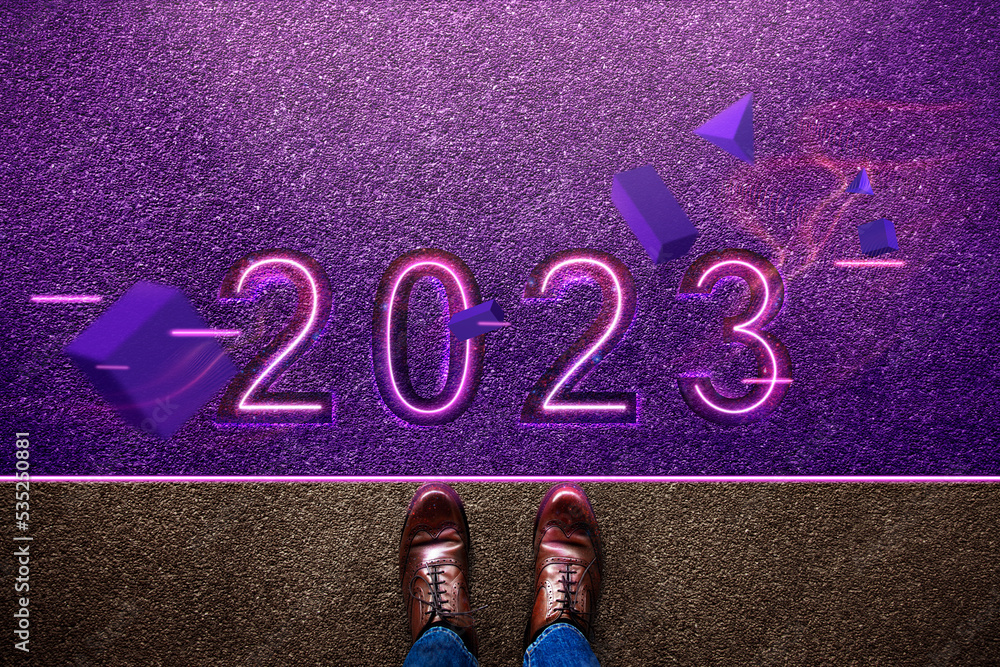 2023 Year Concept. Top View of Businessman Standing on Starting Line ...