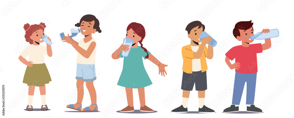 Children Summer Refreshment, Body Hydration. Kids Drinking Clean Water ...