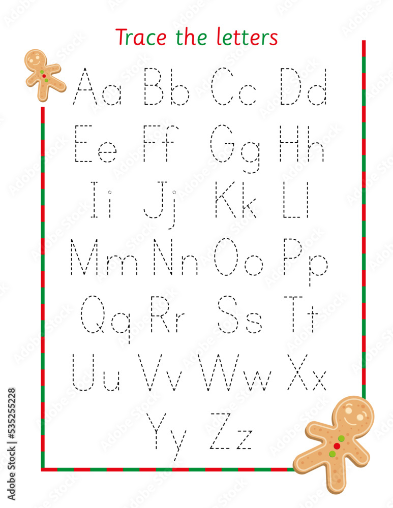 Trace the letters. Christmas alphabet tracing worksheet for kids ...