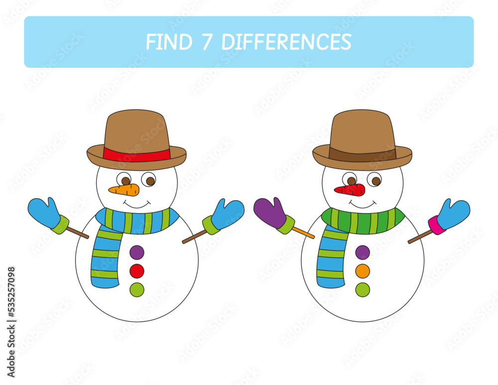 Find seven differences between the two snowmen worksheet for preschool ...