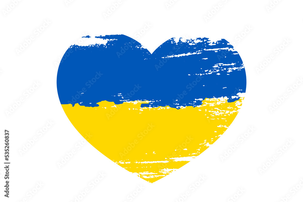 Heart Ukraine flag, isolated white background. Grunge hand draw pattern ...