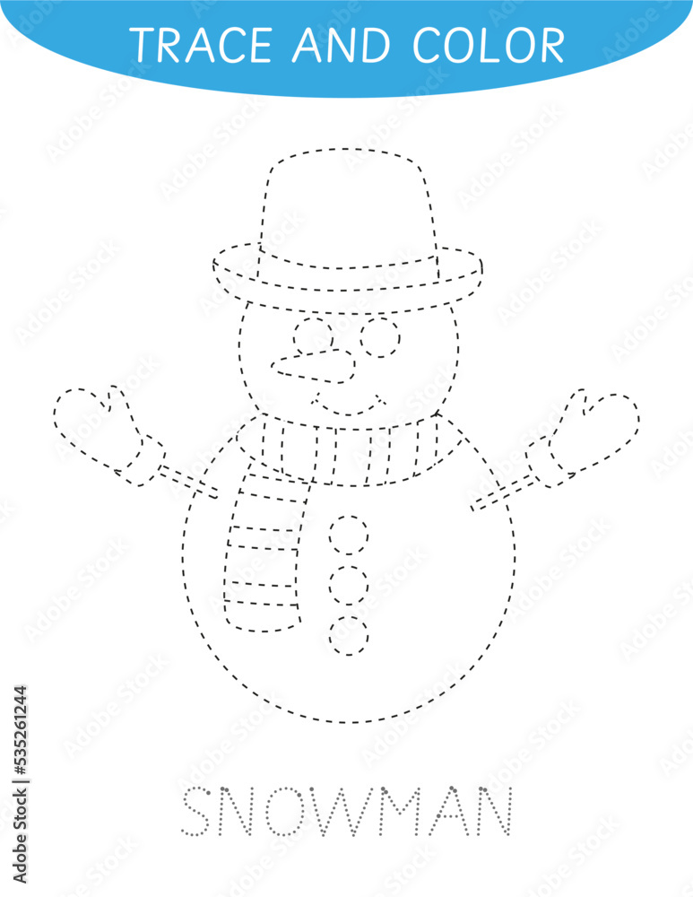 Trace and color the snowman worksheet for preschool kids. Tracing and ...
