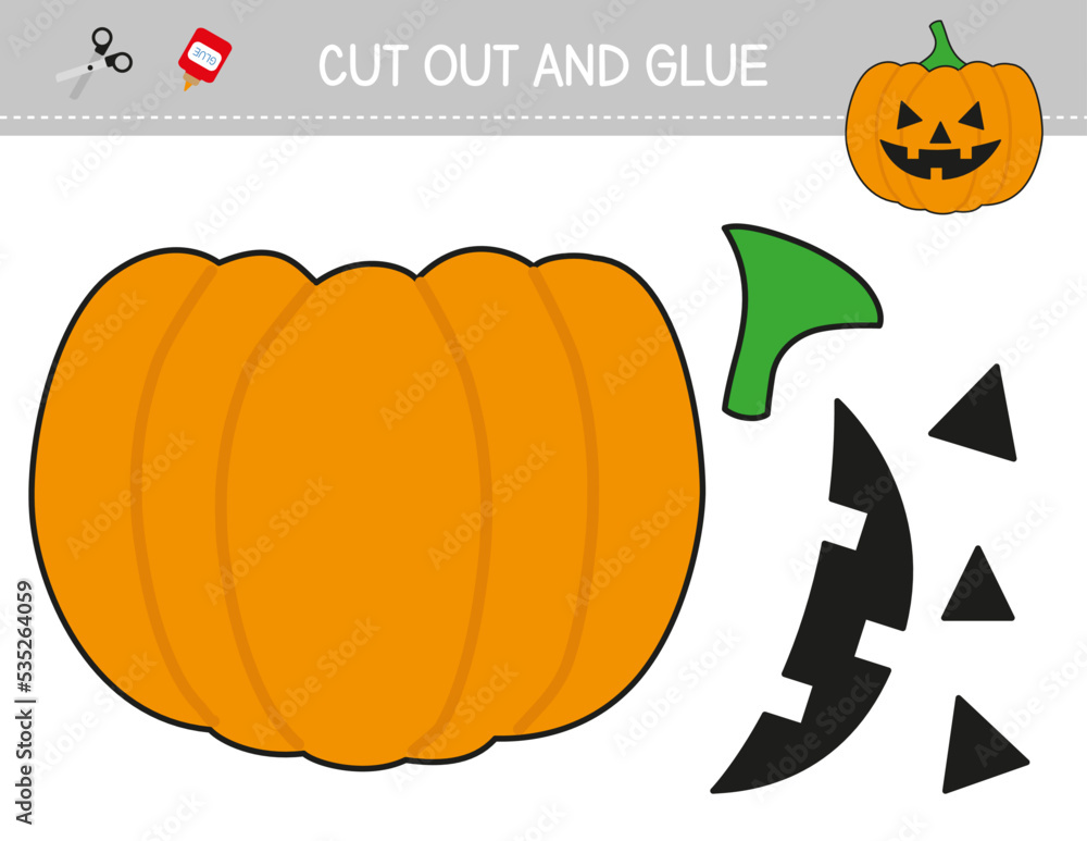 Vetor de Cut and glue activity for Halloween. Jack-o'-lantern worksheet ...