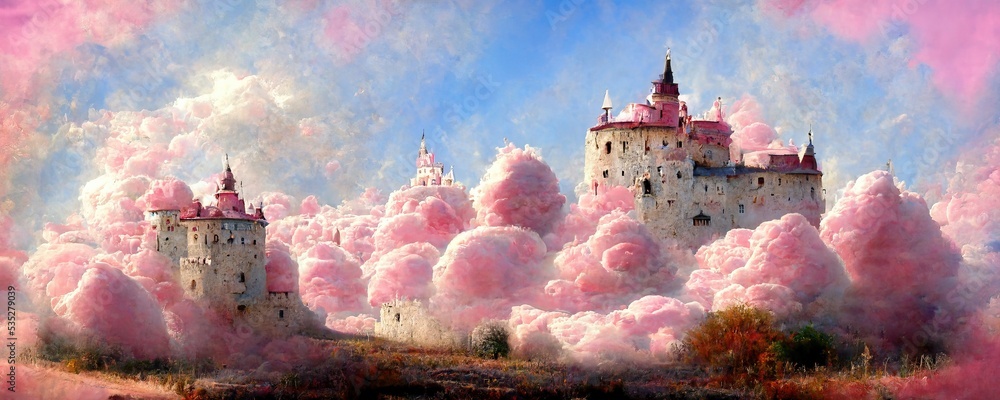 Poster fairytale dreamlike castle in pastel colors, magical and ...