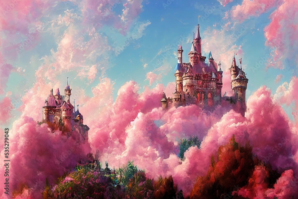 fairytale dreamlike castle in pastel colors, magical and mystical ...
