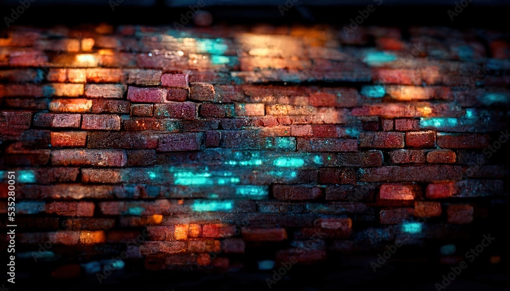 Abstract neon brick wall illustration. Generative AI Stock Illustration ...