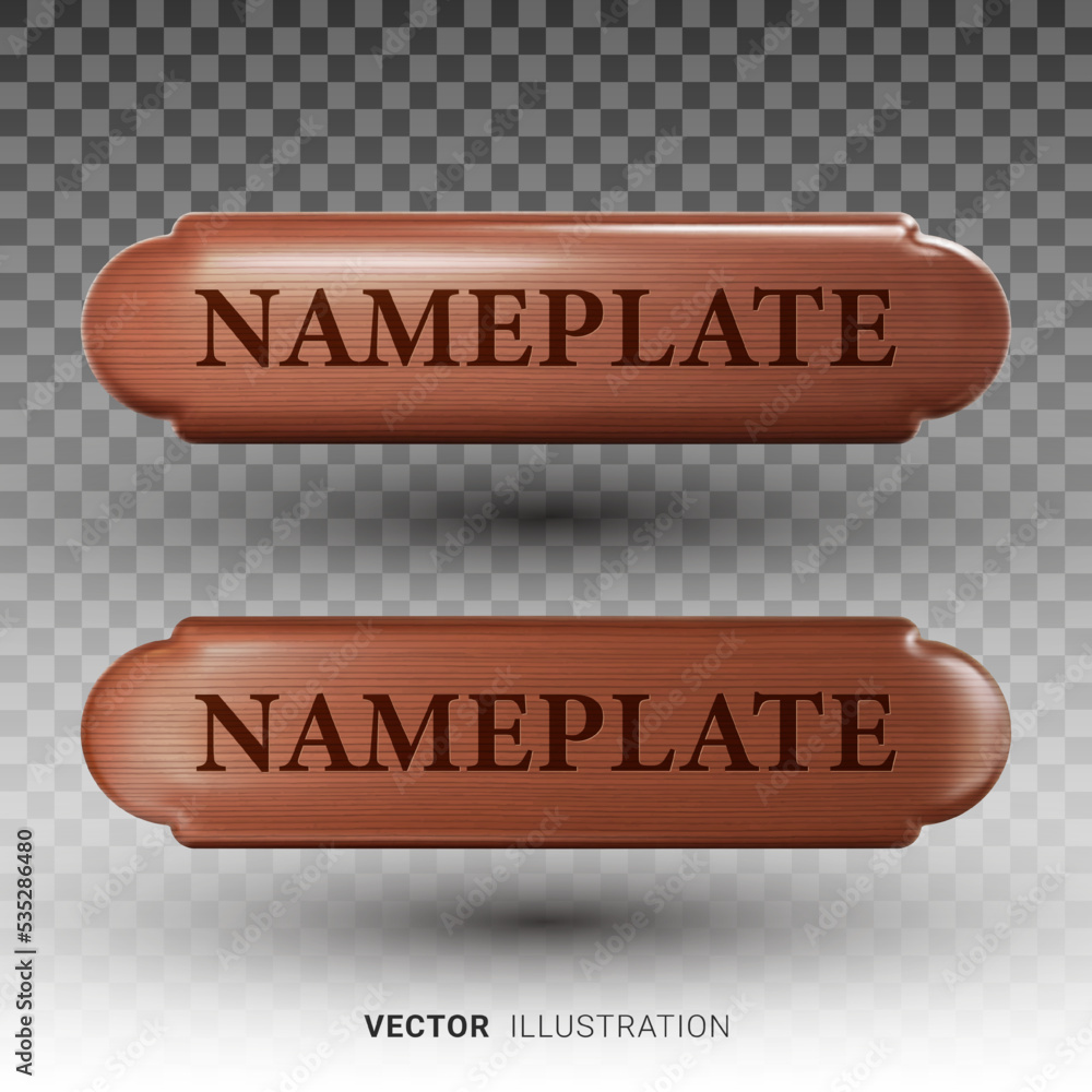 Set of realistic vector wooden nameplates in different lighting. 3D ...