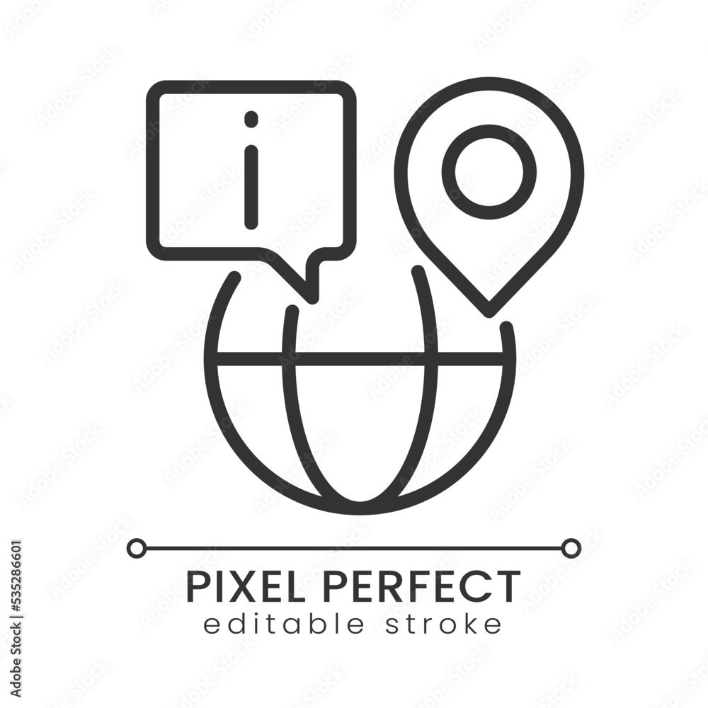 Tour guide pixel perfect linear icon. International tourism ...
