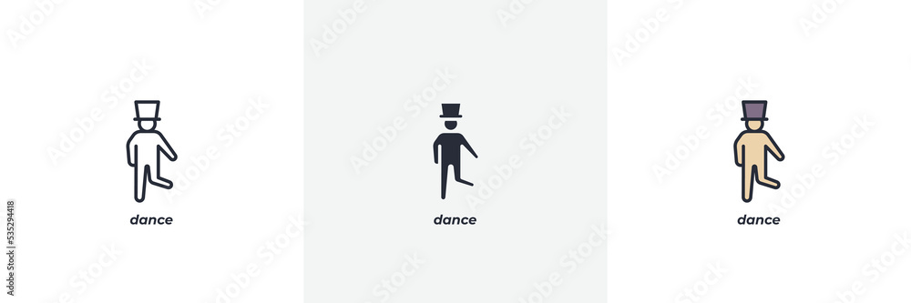 dance icon. Line, solid and filled outline colorful version, outline ...