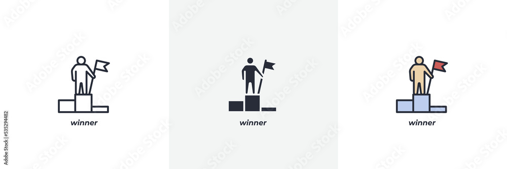 winner icon. Line, solid and filled outline colorful version, outline ...