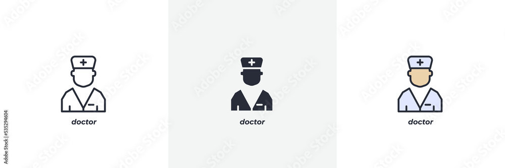 doctor icon. Line, solid and filled outline colorful version, outline ...
