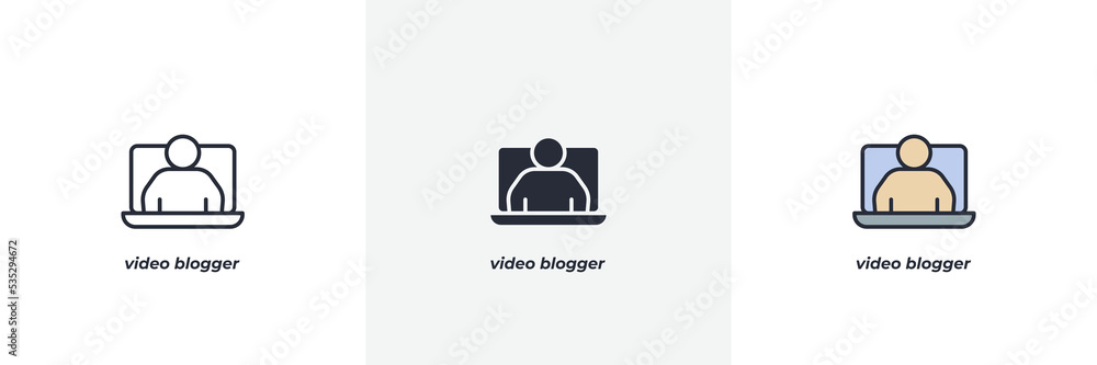 video blogger icon. Line, solid and filled outline colorful version ...