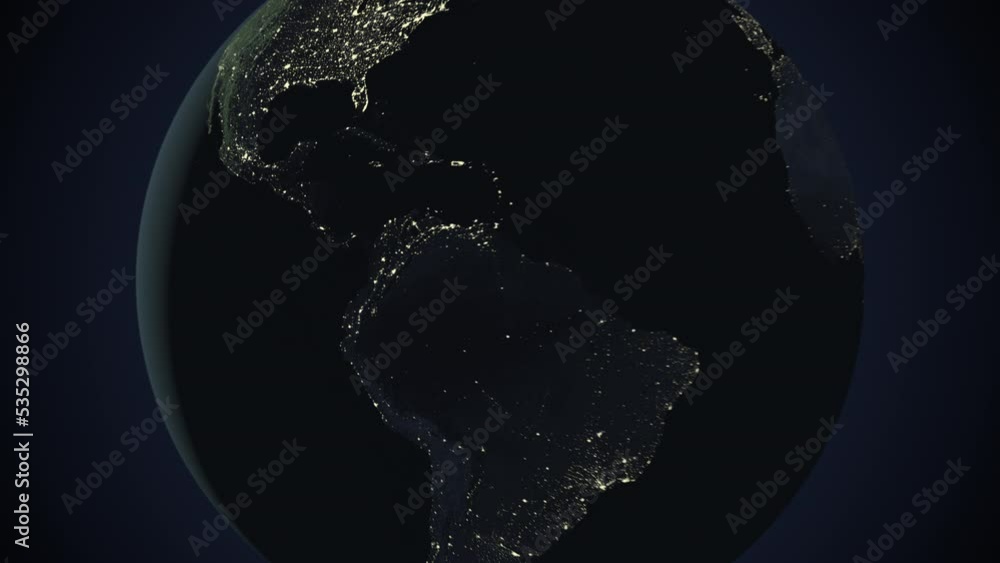 Seamless looping animation of the earth at night zooming in to the 3d ...
