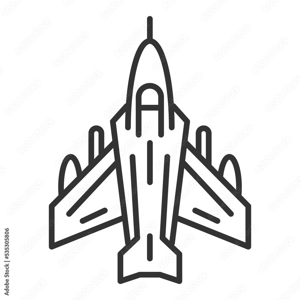 Jet fighter icon. Top view assault aircraft sign. Flat style vector ...