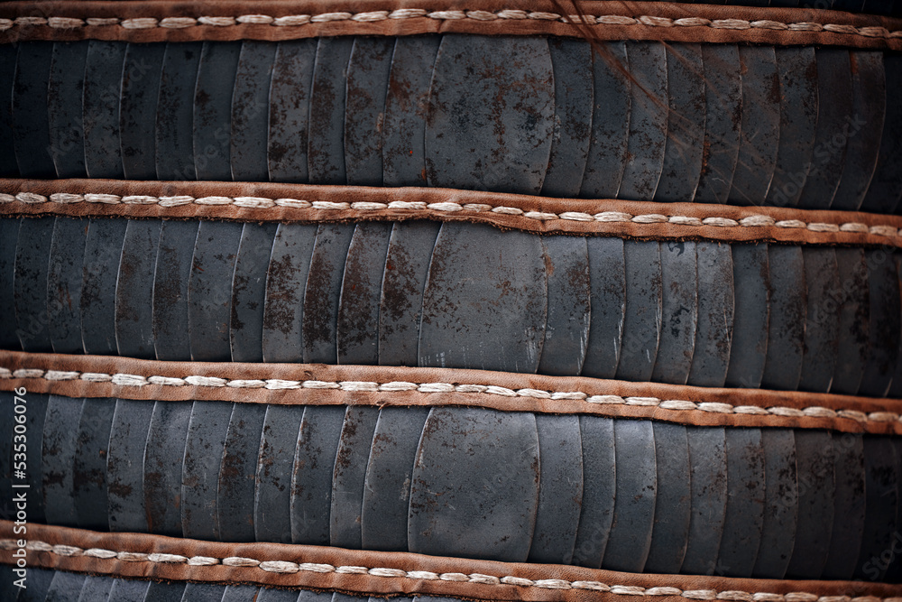 Scaly armor. Elements of plate armor of medieval warfare. metal plates ...