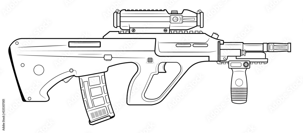 Vector illustration od the Steyr AUG bullpup automatic rifle with short ...