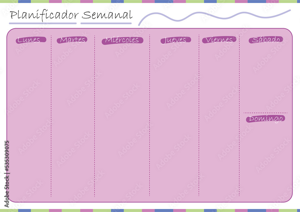 Planificador semanal, organizador semanal, Agenda Semanal, Diario, nota ...