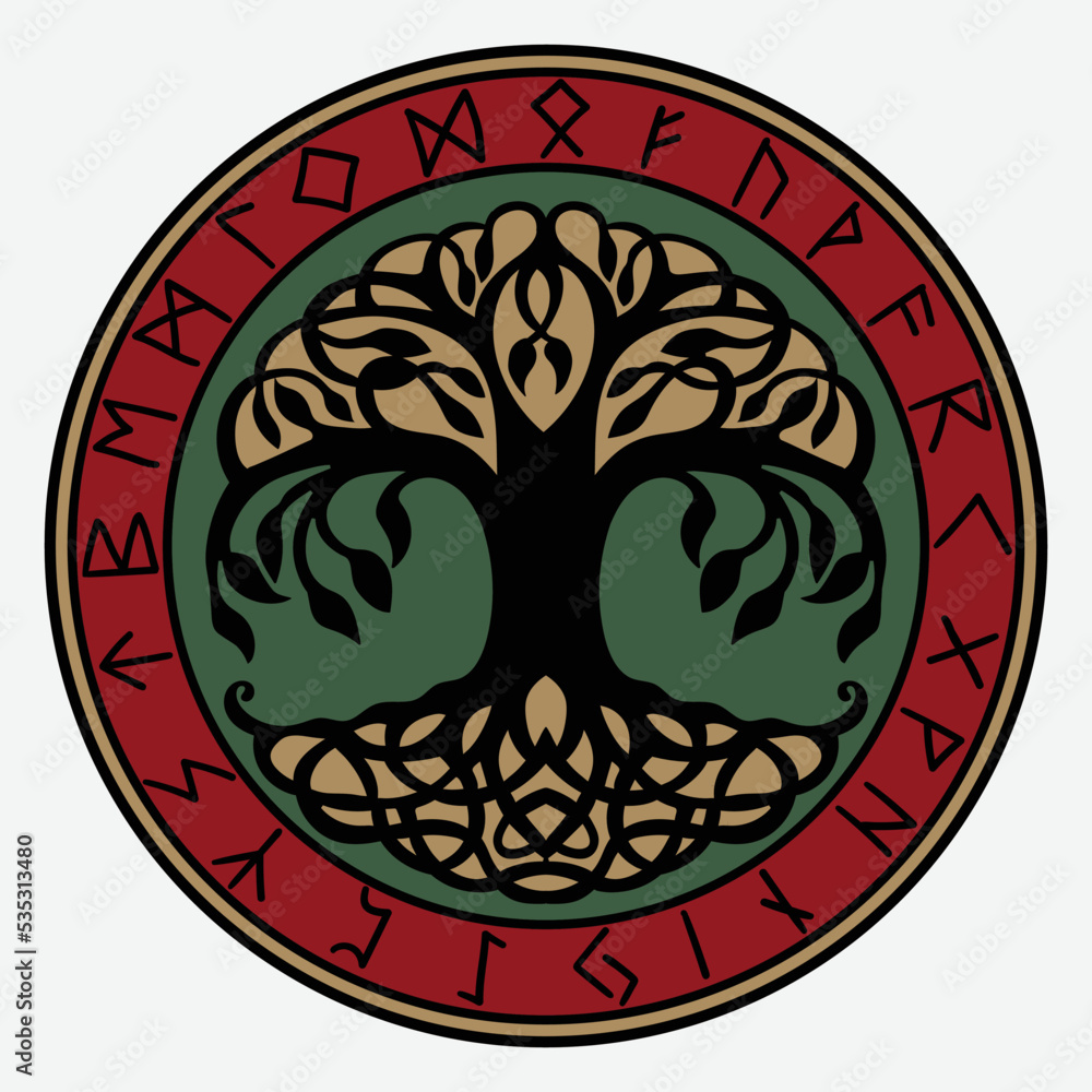 Yggdrasil The Tree Of Life Vikings Symbol Odinwith Futhark Runes Stock Vector Adobe Stock