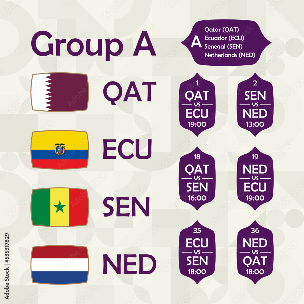 World football 2022 Group A. Flags of the national team countries ...