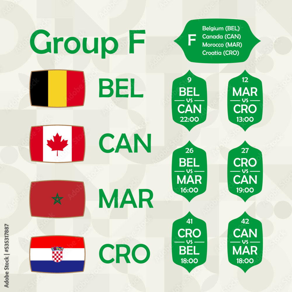 World football 2022 Group F. Flags of the national team countries ...