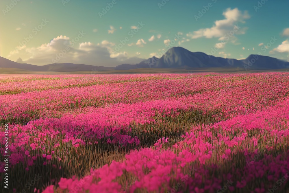 Natural beauty podium backdrop with spring rose flower field scene ...