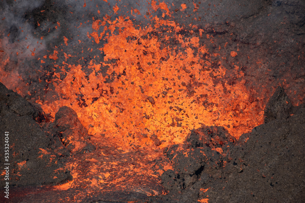 Volcanic Eruption Close up Zoom with Fast Shutter Speed and Good Lava ...