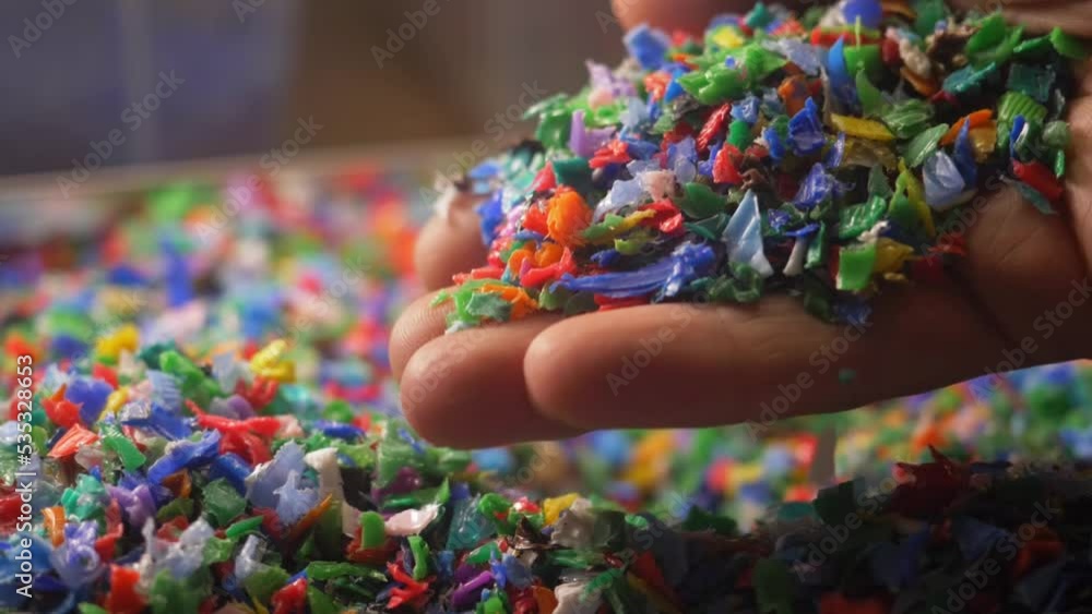 colorful plastic fragments close up, plastic waste, plastic pollution ...