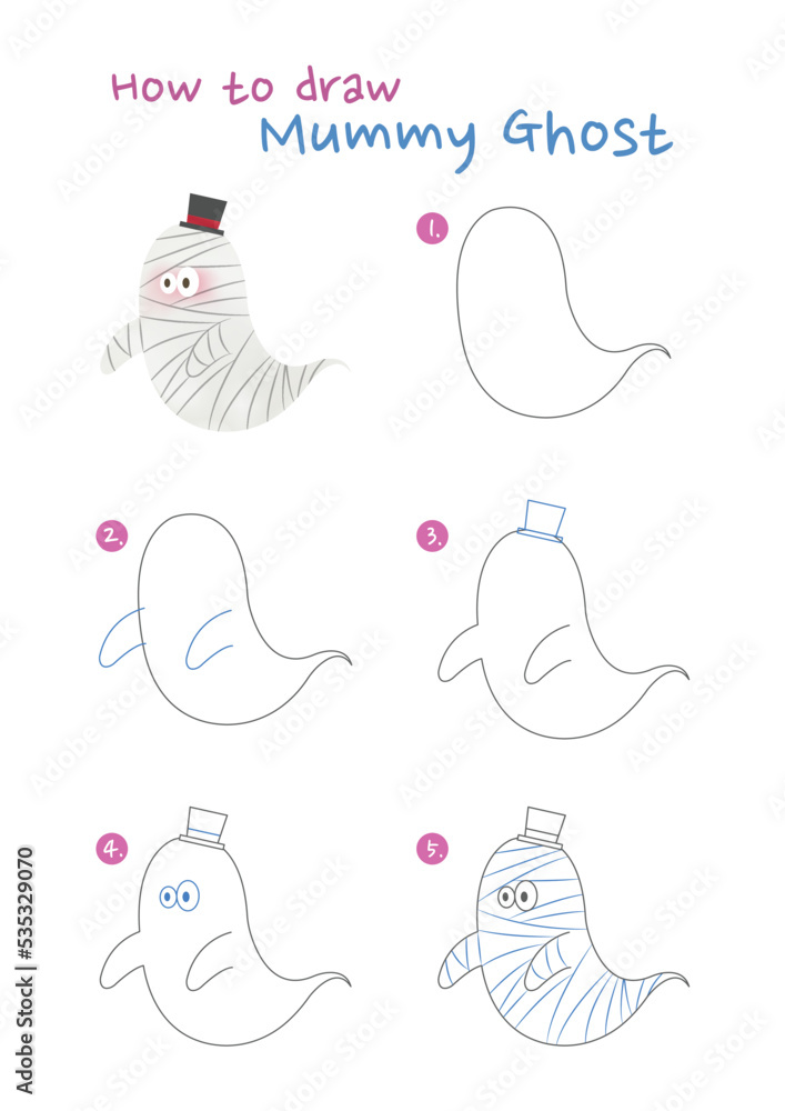How to draw Halloween mummy ghost vector illustration. Draw mummy's ...