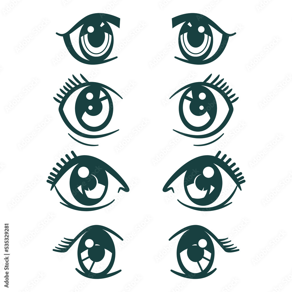 Anime eyes vector cartoon set isolated on a white background. Stock ...