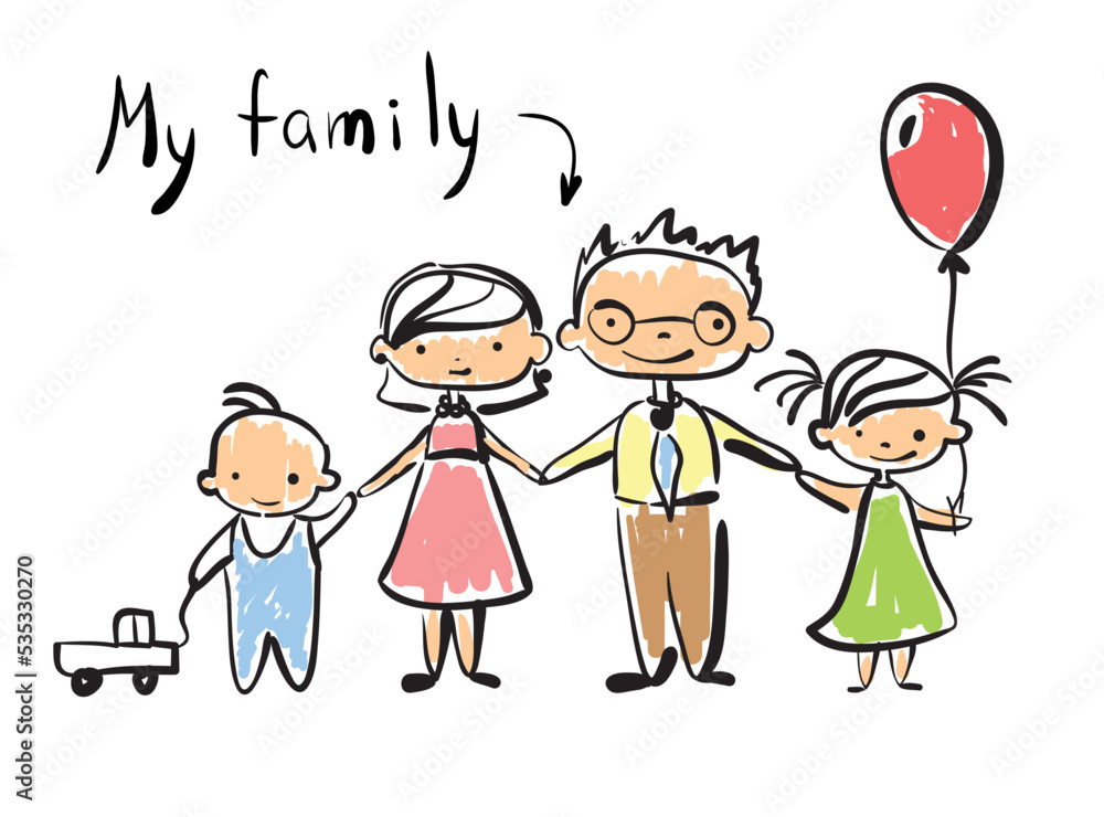 Vektorová grafika „Set of happy cartoon doodle figure family, stick man ...