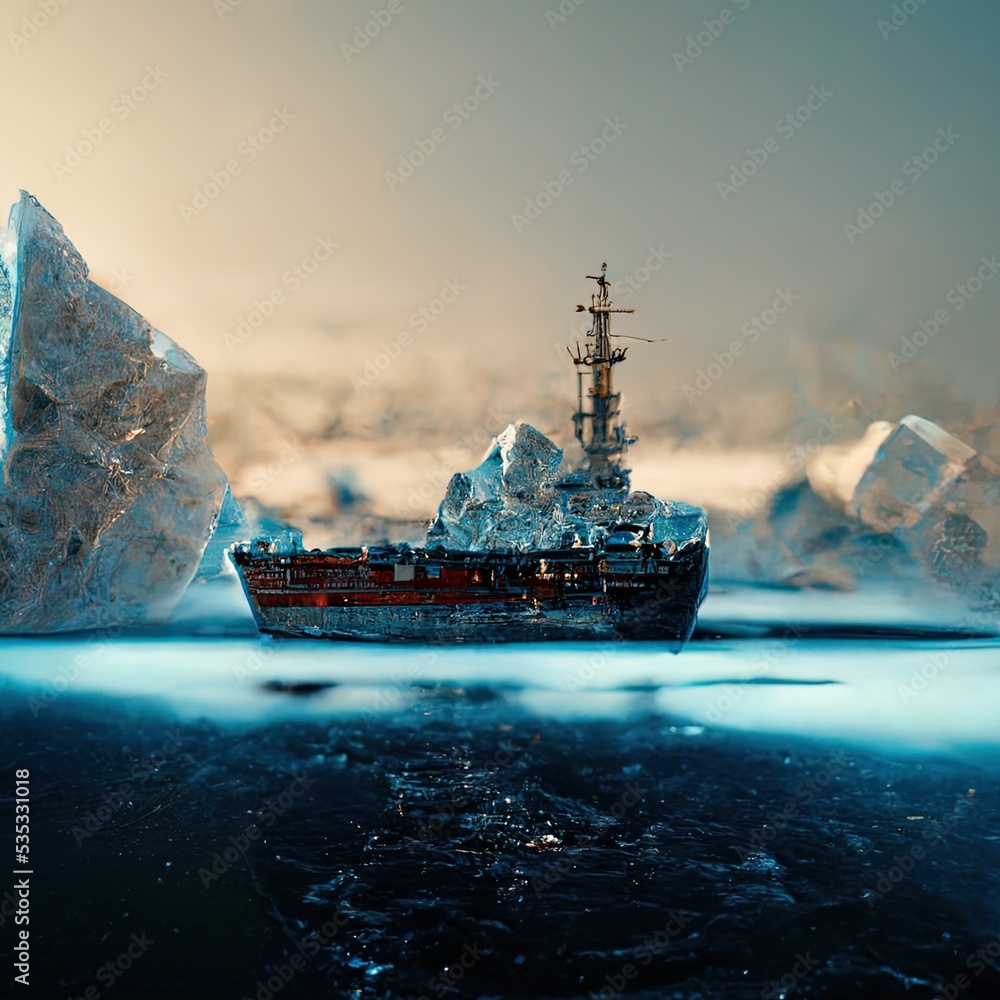 Broken Ice Cap and Icebreaker Digital Art, Concept Art, 3D Render Stock ...