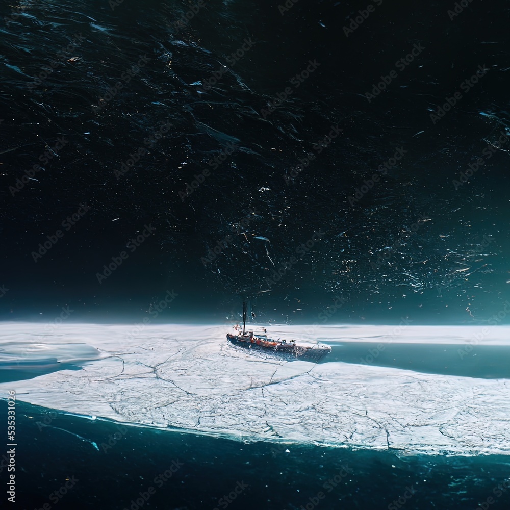 Broken Ice Cap and Icebreaker Digital Art, Concept Art, 3D Render Stock ...