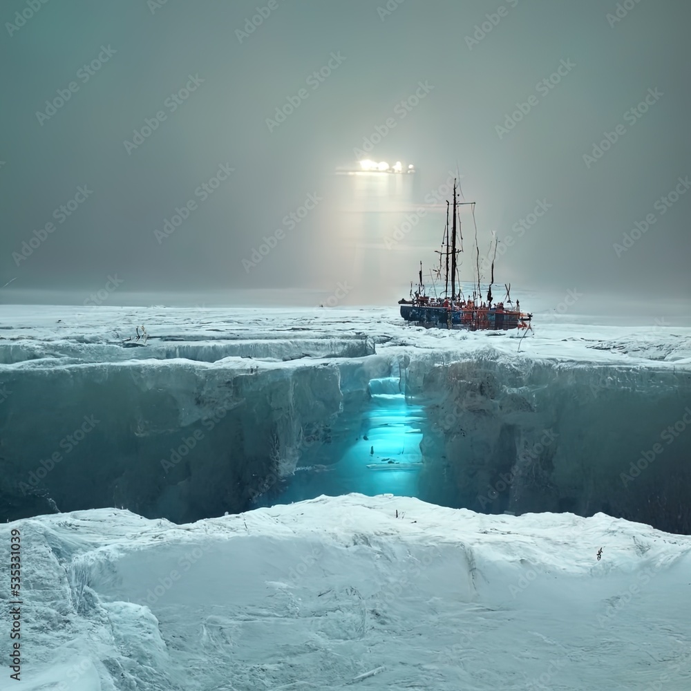 Broken Ice Cap and Icebreaker Digital Art, Concept Art, 3D Render Stock ...