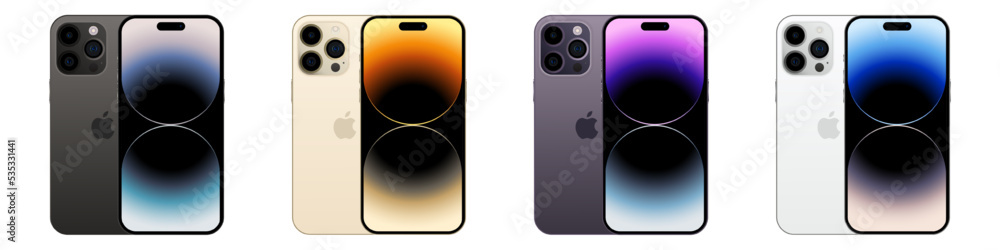 New iphone 14 Pro Max Deep Purple, Space Black, Gold, Silver. Realistic ...