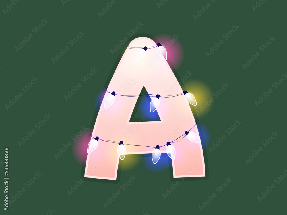 English alphabet vector illustration. Type with glowing Christmas ...
