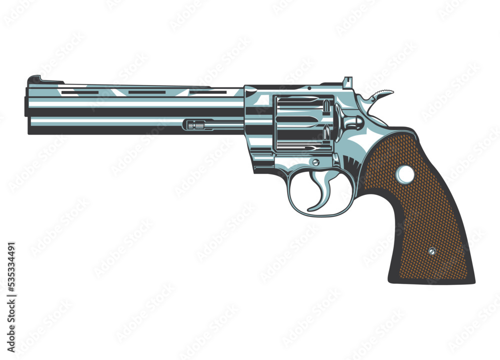 Vector illustration of a colt or magnum revolver with a brown handle on ...