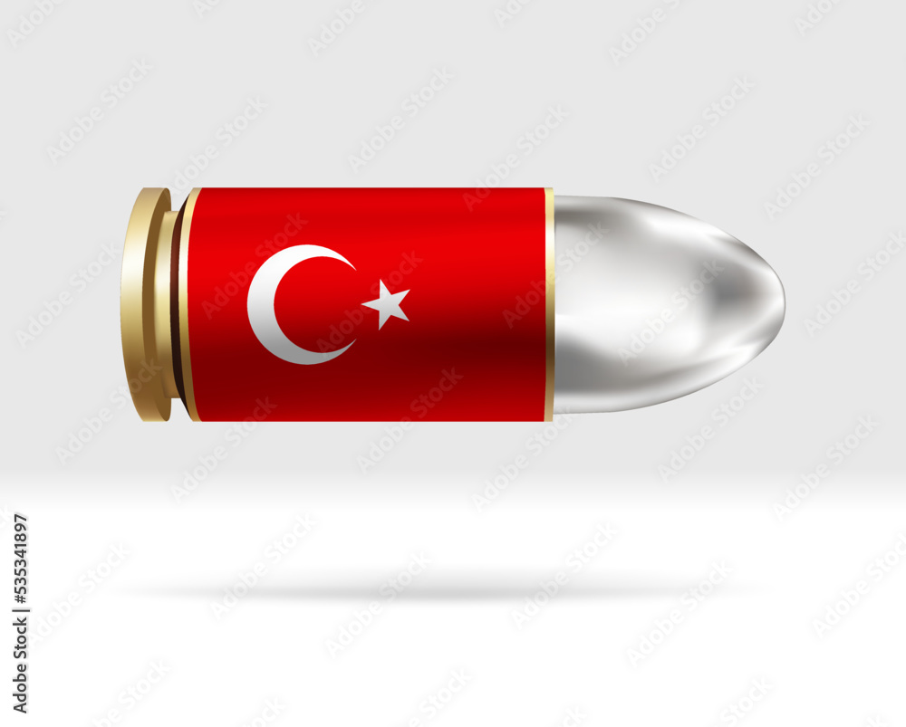 Turkey flag on bullet. A bullet danger moving through the air. Flag ...