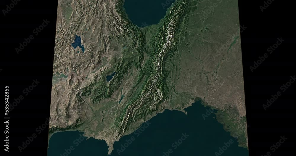 Caucasus east to west map with 3d relief 4K satellite ground top height ...