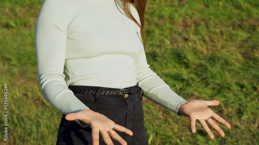 The concept of positive communication and gestures. Woman hand making ...