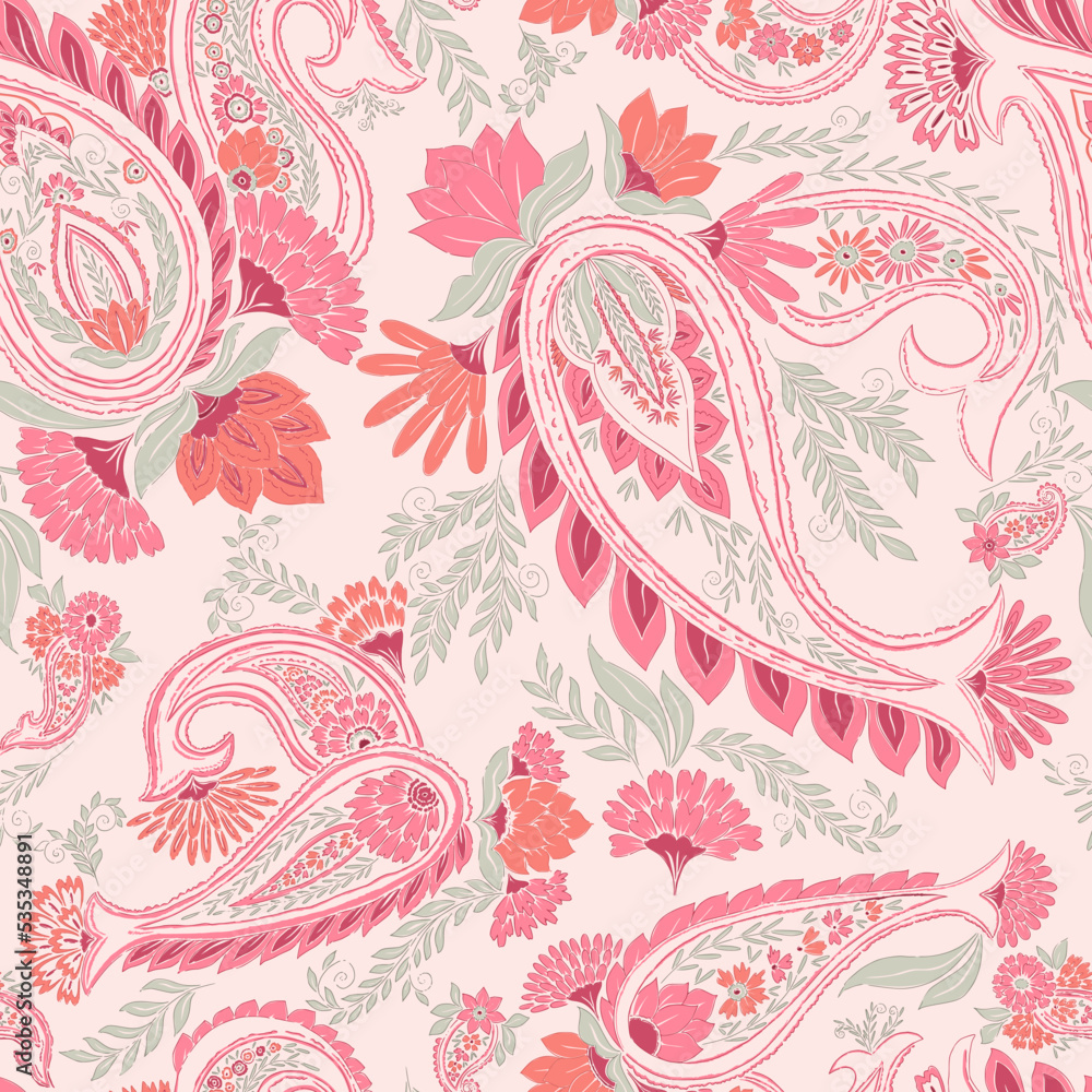 Beautiful Pink Paisley Pattern Stock Vector | Adobe Stock
